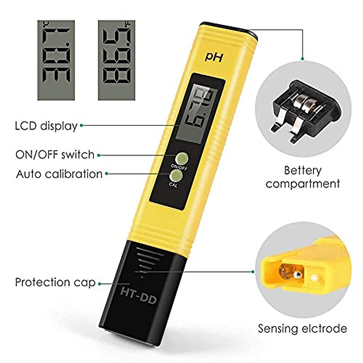 PH Meter, Digital PH Tester Portable Water Quality Tester with 0-14 PH Measurement Range,Pool,Aquarium, Wine, Hydroponic