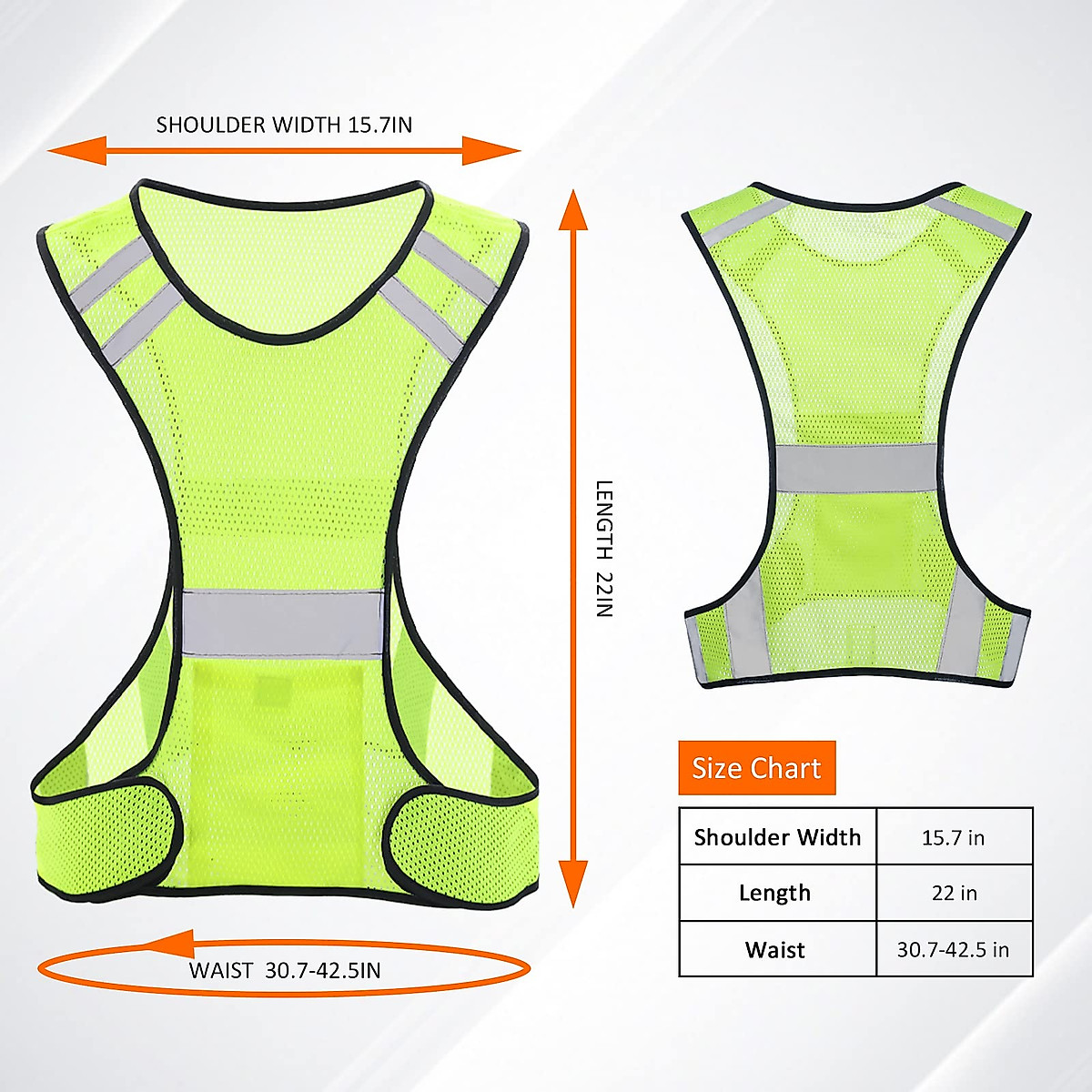 Reflective Running Vest for Men Women, High Visibility Safety Vest with Large Pocket, Lightweight Reflective Running Gear for Motorcycle,Cycling,Jogging,Walk At Night, Adjustable Waist, 2 PCS, Yellow