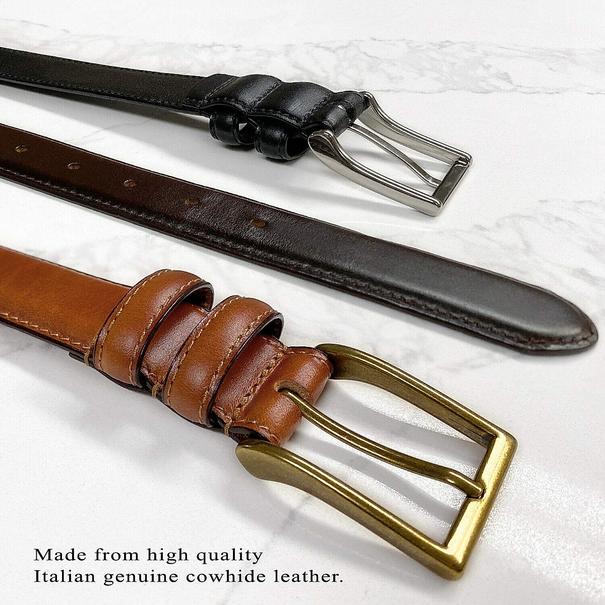 HJ-10 Belts for Men Oil-Tanned Genuine Leather Italian Dress Belt Classic Belt 1-1/8"(30mm) Wide (Tan, 34)