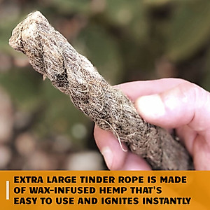 Ferro Rod Fire Starter Survival Tool | Flint and Steel w/ 4PK Jumbo Tinder Rope Fire Starters for Campfires Hiking Backpacking | Waterproof Magnesium Farrow Rod Tools