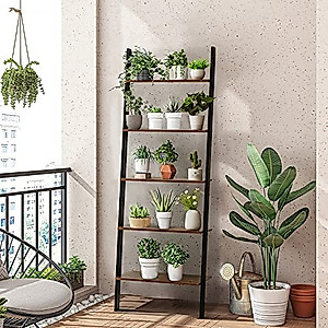 Iwell Ladder Shelf, Ladder Bookshelf, 5-Tier Ladder Bookshelf for Living Room, Office, Rustic Brown