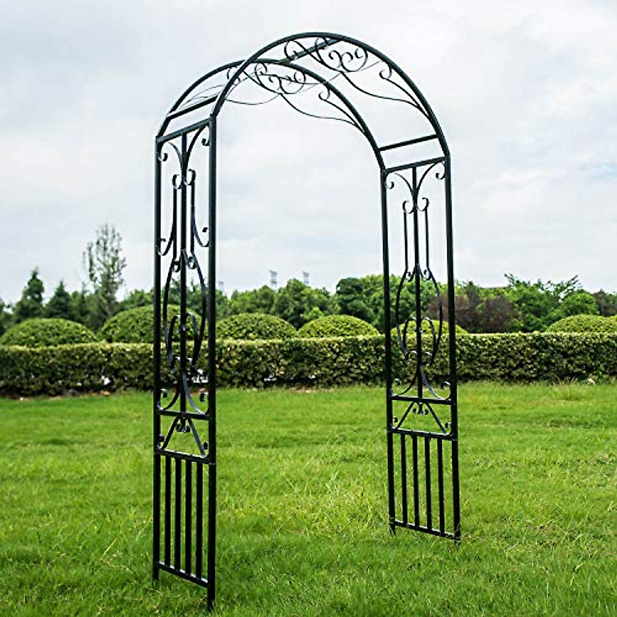Peach Tree Outdoor Metal Garden Arch, 7' 3" H x 3' 11" W Iron Black Trellis Arbor Various Climbing Plant Growing Lawn Backyard