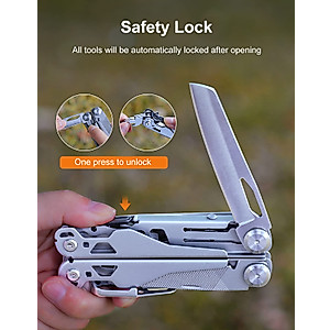 SUYIWEE Multitool 19-in-1 with Safety Lock, Professional 440A Stainless Steel Multi Tool Pliers Pocket Tool, Foldable Multitools with Nylon Sheath for Outdoors, Survival, Camping, Hiking, Repairing