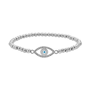 Edforce Stainless Steel Women Evil Eye Ball chain Elastic bracelet with CZ Cubic Zirconia (Eye Silver)