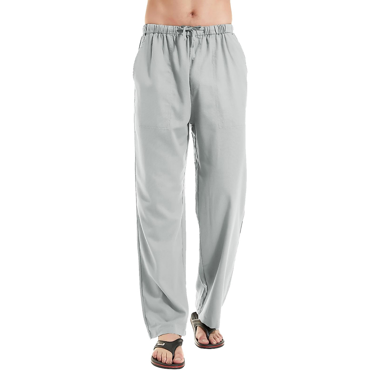 YuKaiChen Men's Linen Pants Yoga Sweatpants Beach Trousers Soft Casual Pants Light Grey Large