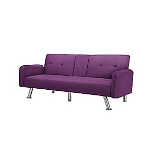 Good Sleeper Sofa Couch Convertible Twin Size Futon Sofa Bed for Small Rooms Office Gust Room, Metal Chrome Middle Legs (Fabric Purple)
