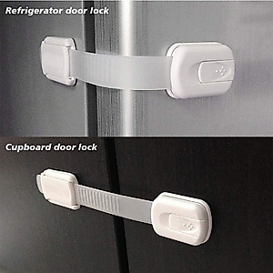 10 Pieces Adjustable Child Safety Lock, Baby Proofing Cabinet Lock, No Tools or Drilling, for Cabinets, Drawers, Appliances, Toilet Seat, Refrigerator, Oven, Window etc(7.5X1.4 Inch) White.