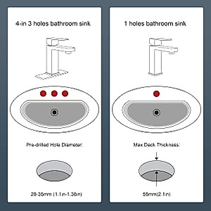 KirlystonE Black and Gold Bathroom Faucet, Modern Single Handle Square Vanity Faucet with Pop-up Drain for 1-Hole and 3-Hole Bathroom Sink Installation