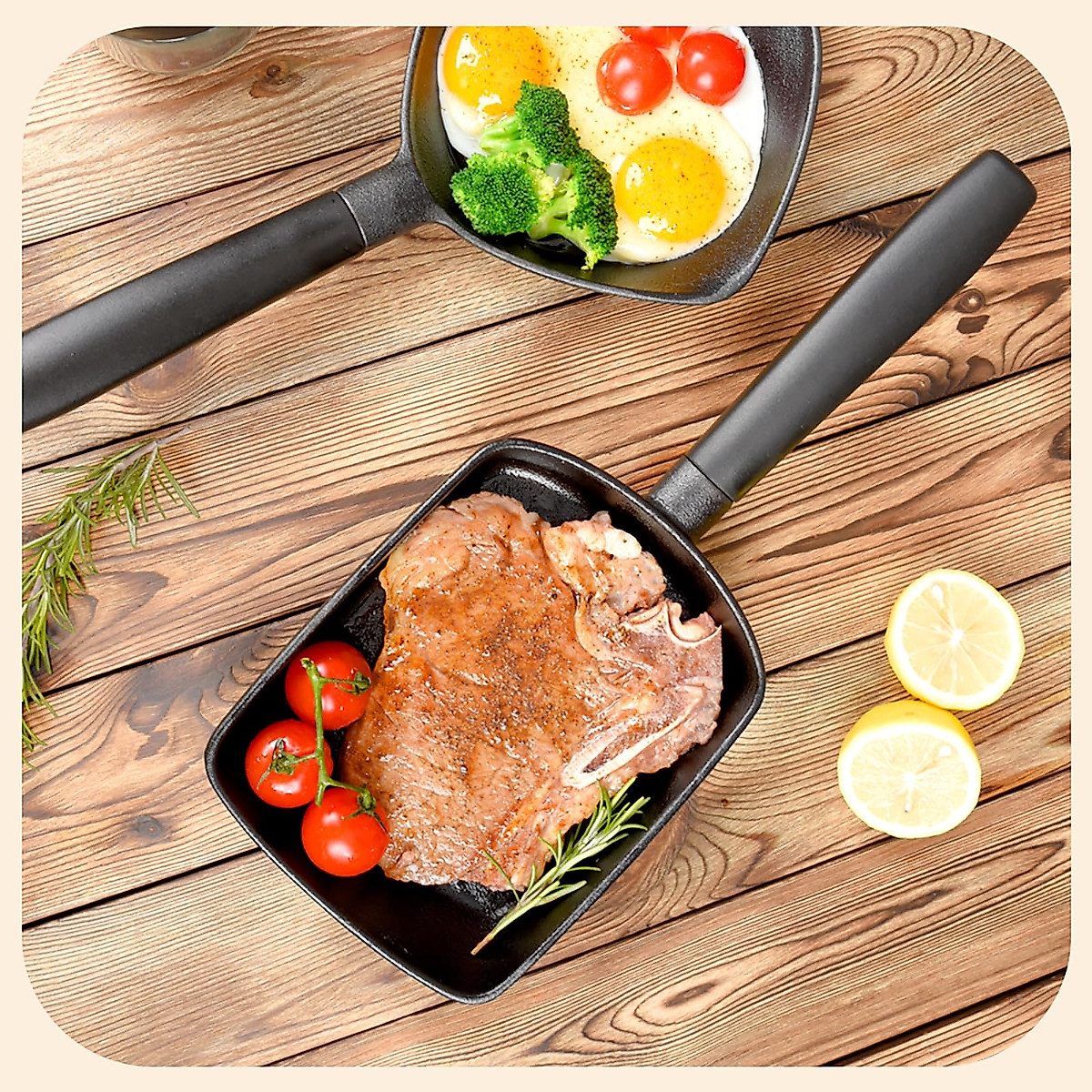 Toutrop 7.5" Foundry Iron Omelette Pan, Non-Stick Tamagoyaki Egg Pan, Square Frying Pan with Handle