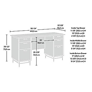 Sauder Anda Norr Executive Desk, L: 56.3" x W: 22.13" x H: 29.53", Sky Oak Finish