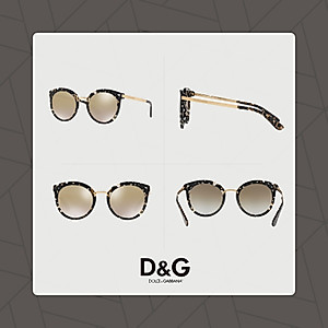 Dolce & Gabbana DG4268 911/6E 52M Cube Black/Gold/Gradient Light Brown Mirror Gold Round Sunglasses For Women+ BUNDLE with Designer iWear Eyewear Kit