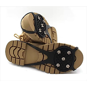 2 Pairs Snow Cleats Ice Cleats for Shoes and Boots, Universal Ice Non-Slip Shoe Spikes Anti-Skid Snow Ice Shoe Spikes with 5 Tooth Steel Nails for Hiking Walking Climbing Fishing (Adult)