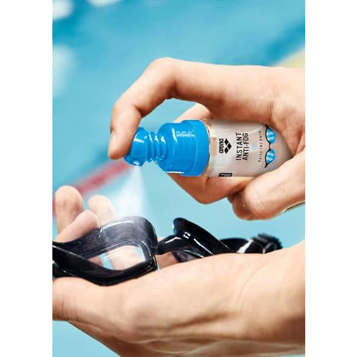Arena Instant Anti-Fog Spray Swim Goggles Treatment Prevents Fogging Swim Practice Essential Defogger Solution, 35ml Up to 150 Applications, Clear