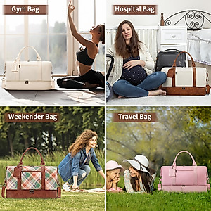 Weekend bag for Women Overnight Bag Large Travel Bag Carry on Weekend Duffle Bag with Shoe Compartment Fit Perfect for Travel/Business/Gift（Brown+New）