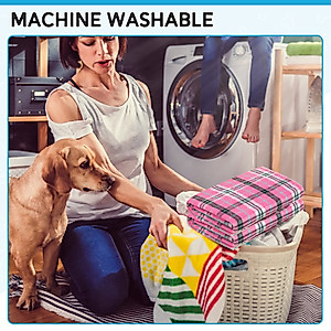 ESGPET Washable Pee Pads for Dogs - Pink Plaid 18”x24” 8Pcs, Non-Slip Reusable Whelping Pad for Puppy Training, Super Absorbent & Odor Controlling Dog Potty Pads for Playpen Crate Bed Floor Protector