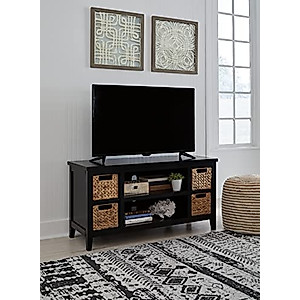 Signature Design by Ashley Mirimyn Casual TV Stand for TVs up to 54" with 4 Baskets and 3 Adjustable Shelves, Black & Light Brown