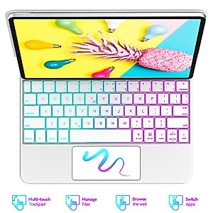 Magnetic Floating Keyboard Case for iPad Air 5th/4th Gen 10.9”, Magic Keyboard Case, 7 Color Backlit, Wireless Keyboard for iPad Pro 11 2022 4th/3rd/2nd/1st Gen, Support Apple Pencil Charging, White