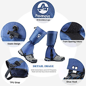 Pasanava Leg Gaiters Waterproof and Adjustable Snow Boot Gaiters One Size for Hiking,Walking,Hunting,Backpacking and Outdoor Climbing for Men and Women (Blue)