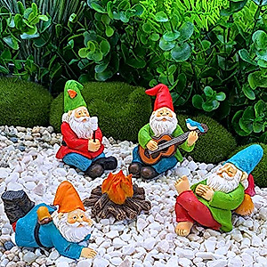 Mood Lab Miniature Garden Gnomes - Camping Gnome Kit of 5 pcs - Figurines & Accessories Set - Outdoor or House Decor