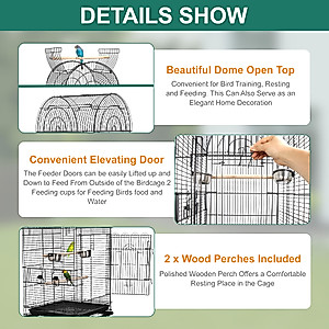 ZENY 63.5 Inch Open-Top Birdcage, Wrought Iron Bird Cage with Slide-Out Tray + Detachable Rolling Stand, Pet Parrot Cage for Parakeets Cockatoo Cockatiels, Play-Top Birdcage