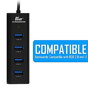 Kingwin USB Hub 4 Port USB 3.0 Data Hub Aluminum for Mobile SSD, MacBook, Mac Pro/Mini, iMac, Chromebook, Surface Pro, USB Flash Drives, Notebook PC, XPS, and More (KWZ-400-BK)