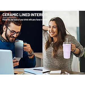 Zukro 20 oz Insulated Tumbler With Handle, Ceramic Interior Coating, No Metallic Aftertaste, Vacuum Stainless Steel Travel Coffee Cup with Lid and Straw, Keep Drinks Hot & Cold For Pure Taste, Checker