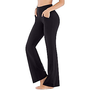 Ewedoos Yoga Pants with Pockets for Women Flare Yoga Pants Women Bootcut High Waisted Work Pants with 3 Pockets Workout Black