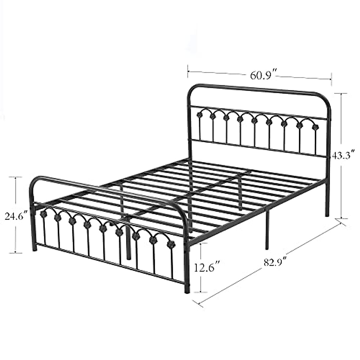 VECELO Bed Frame, Queen Size Metal Platform with Headboard & Footboard, Premium Steel Slat Support Mattress Foundation,No Box Spring Needed