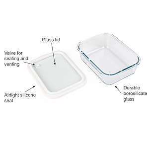 Sio GLASS storage containers with GLASS lids, NO PLASTIC, Set of 3, Airtight Small Medium Large for Food Meal Prep, Silcone Snapware Bowl Container