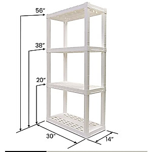 OYTHO 56" H x 14" D x 30" W 4 Shelf Plastic Garage Shelves, Pack of 2 Storage Shelving Units, White 400 lbs Capacity