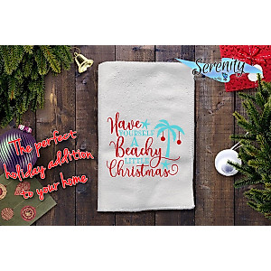 Christmas Decor | Decorative Kitchen and Bath Hand Towels | Beachy Little Christmas Beach | XMAS Winter Novelty | White Towel Home Holiday Decorations | Gift Present