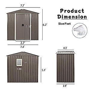 FRANSOUL 8ft x 4ft Outdoor Storage Shed with Lockable Sliding Doors,Metal Tool Shed with Anchorsï¼ŒHooks and Shelf, Garden Shed Organizer for Yard Patio Lawn Deck,Easy to Assemble,Gray