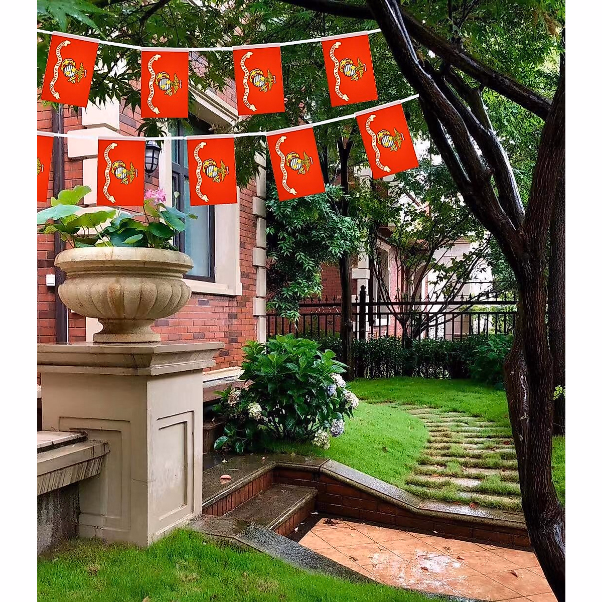 FWIW 2 Pack USA Marine Corps Banner String Small Mini American Military Pennant Flags July 4th Veteran Party Memorial Day Party Outdoor Yard Decorations