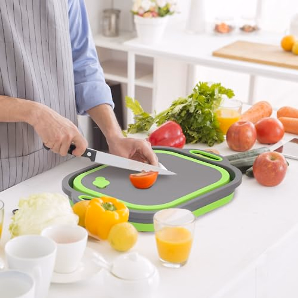 Camping Cutting Board, HI NINGER Collapsible Cutting Board with Knife Foldable Camping Dishes Sink Space Saving 2 in 1 Multifunction Storage Basket for BBQ Prep/Picnic/Camping Sink