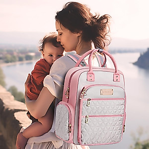 AOMAY Diaper Bag Backpack - Mommy bag for hospital, Travel backpacks, Large Capacity, Multifunctional - Baby Essentials(Pink)