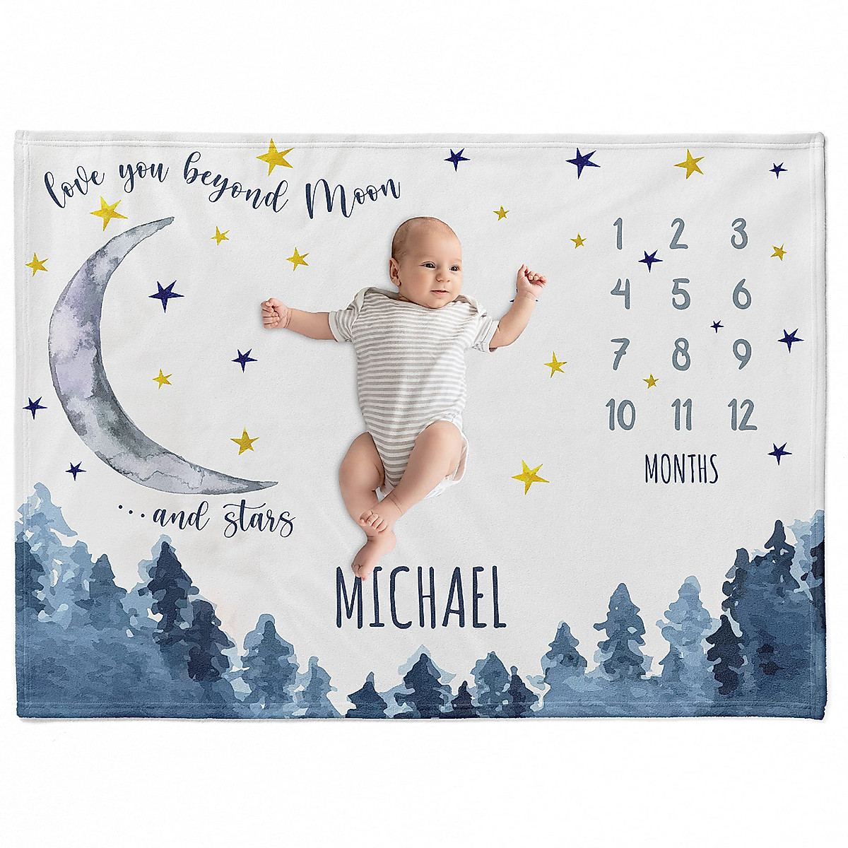Personalized Baby Milestone Blanket - Baby Monthly Milestone Blanket with Name 40" x 60", Custom Newborn Prop Flannel Blanket for Baby Boy, Girl, Nursery Decor