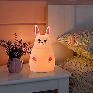 Yariaii Cute Bunny Kids Night Light, Kawaii Silicone Nightlights for Kids Bedroom, Toddler Animal Silicone LED Lamp, Timer Auto Shutoff, Portable Squishy Silicone Lamp Room Decor Decorations, White