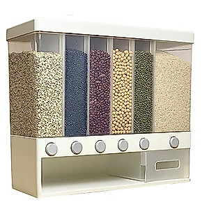 GOVNPJ Wall Mounted Dry Food Dispenser 6 Grid Cereal Dispenser Rice Storage Tank Space Saving Containers for Rice Nuts Beans