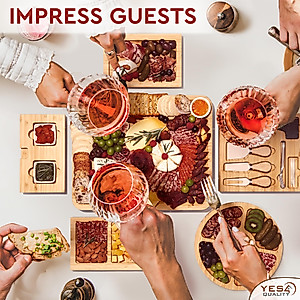 Charcuterie Boards Deluxe Gift Set - 23 Pieces, Bamboo - Large Cheese Board Plus Fruit Tray for Thanksgiving Party, Christmas Present, Birthday w/ Utensil Drawer, Knives, Forks, Wine Opener & More