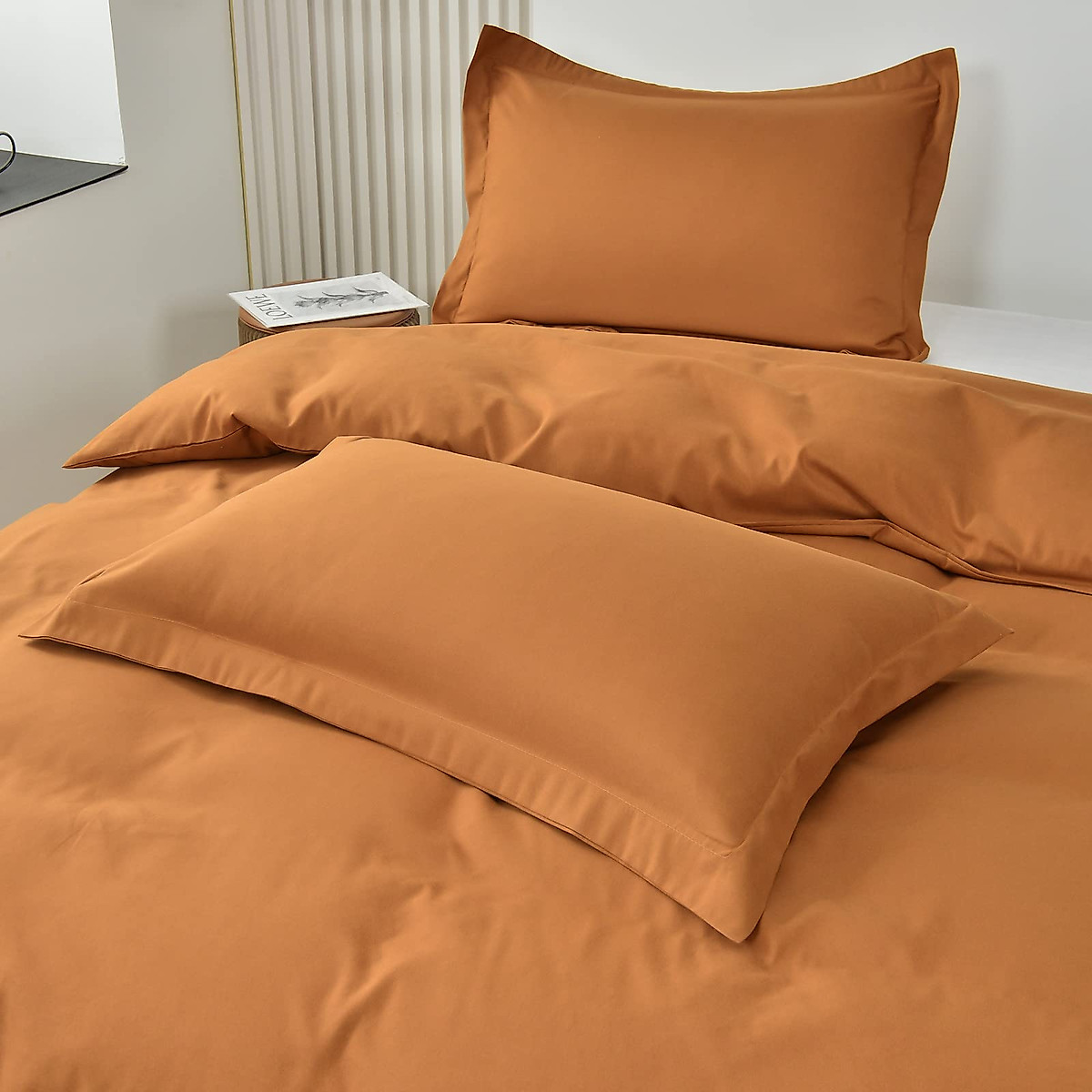 PALAKANA King Bedding Duvet Cover Set, 3 Pieces 100% Washed Cotton Comforter Cover, Breathable Durable Soft Comfy Duvet Cover Solid Bedding Set with Zipper Closure