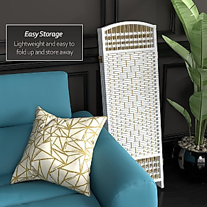 4 ft. Short Fiber Weave Folding Screen - White - 4 Panels