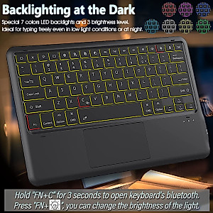 Wineecy Touchpad Keyboard Case for Samsung Galaxy Tab S8 Plus/ S7 FE/ S7 Plus 12.4 Inch Backlit, 7 Colors Light Detachable Wireless Keyboard for Samsung Tab S8+ 2022/ S7 FE 2021/ S7+ 2020 12.4"