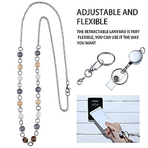 3 Pieces ID Badge Lanyard Necklace with ID Holder Clip Stainless Steel Beaded Chain Retractable Badge Reel Valentine Present (Chic Style)