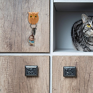 BuleVina 3PCS Owl Keychain Key Holder Night Magnetic Hanger Cute Automatic Open Close Eyes 2024 New Keying Holder Wall Mounted Hooks with Self-Adhesive Tape Chain Ring for Mount