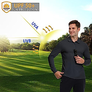 JIM LEAGUE Men's Long Sleeve Golf Polo Shirts Athletic Casual Travel Performance Collar Shirts Lightweight Quick Dry UPF50