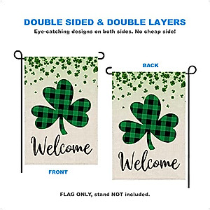 PARTY BUZZ St Patrick's Day Burlap Garden Flag Shamrock Clover (12x18, Double Sided) Saint Patty's Day Irish Yard Flag for Outside