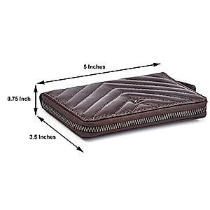 Zinda Genuine Leathers Women’s Wallet Mini Purse Zip Around RFID Protection Quilted (Brown)