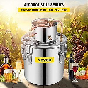 VEVOR Alcohol Still 9.6Gal/38L Alcohol Distiller Stainless Steel Distillery Kit for Alcohol with Copper Tube & Pump Home Brewing Kit Build-in Thermometer for DIY Whisky Wine Brandy