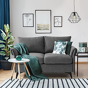 LEISLAND 50" Small Couches for Small Spaces, Modern Sofa Loveseat for Living Room, Fabric Sofas Couch with 2-Seater, Solid Wood Frame, Removable Low-Back Cushion,Easy to Install(Dark Grey)