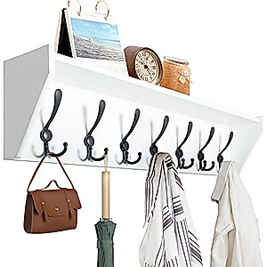 WEBI Coat Rack Wall Mount with Shelf,35’’ Long White Shelf with Hooks Underneath,7 Triple Hooks,Wall Mounted Coat Rack with Shelf,Key Rack for Wall,Entryway Shelves for Wall